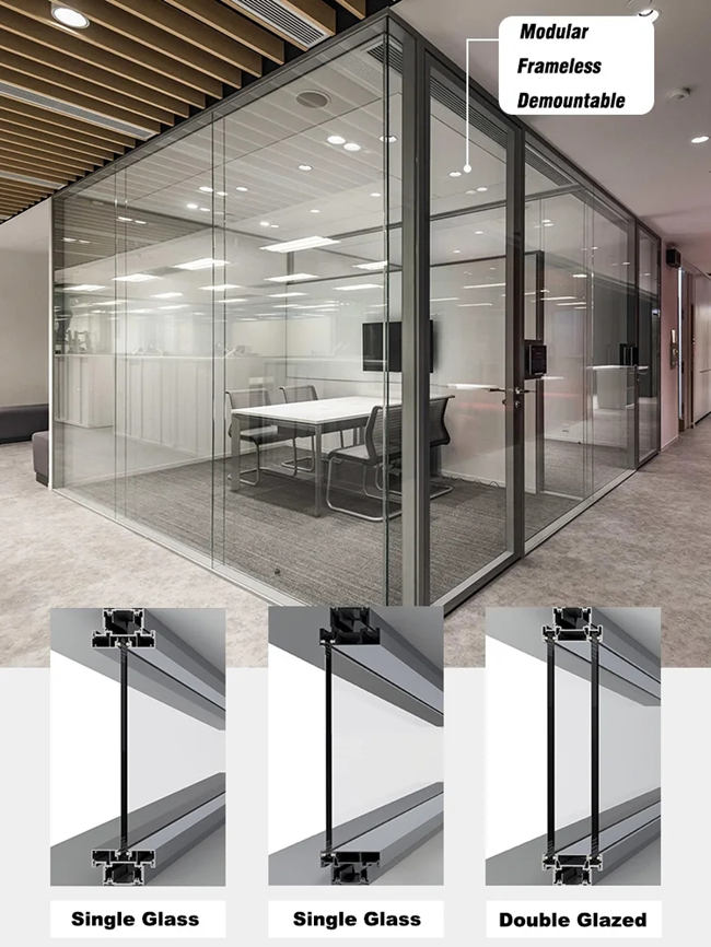 Office Frameless Glass Partition Wall Single Double Glass Partition ...